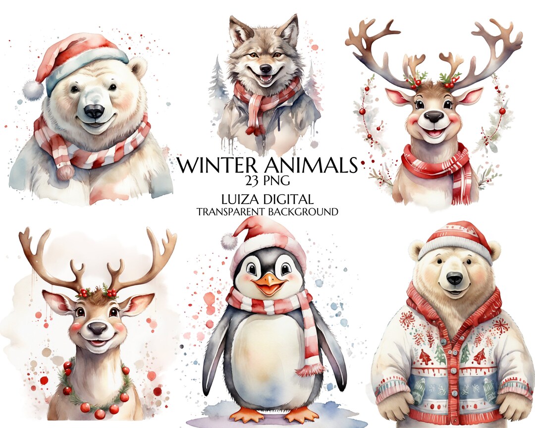 Christmas Animal Clipart Bundle, Winter Animal Woodland Animals Clipart ...