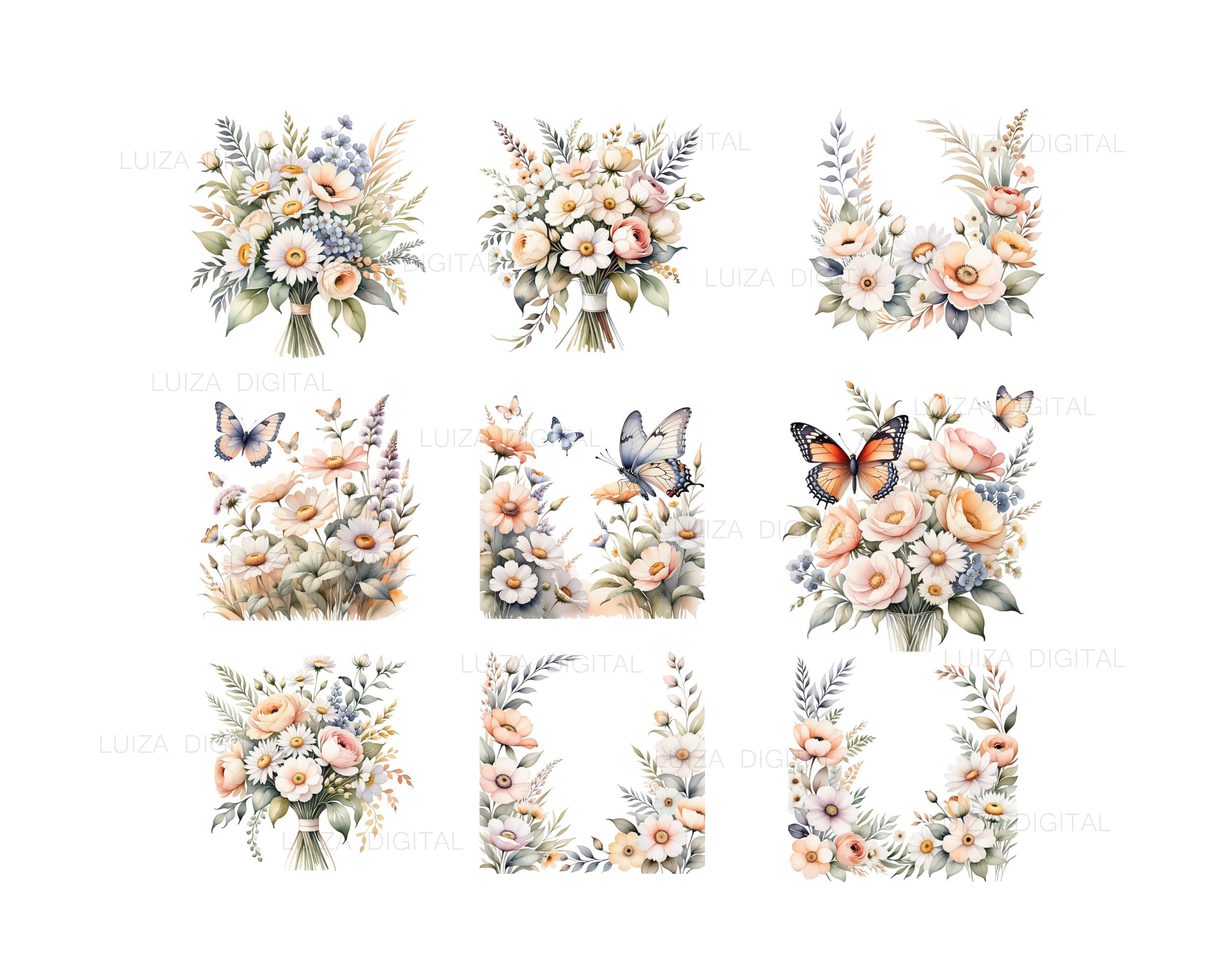 Watercolor Pastel Flowers Clipart, Bouquet Clipart, Pastel Flowers ...