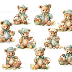 Watercolor Easter Teddy Bear Clipart, Country Farmhouse Easter Teddy ...