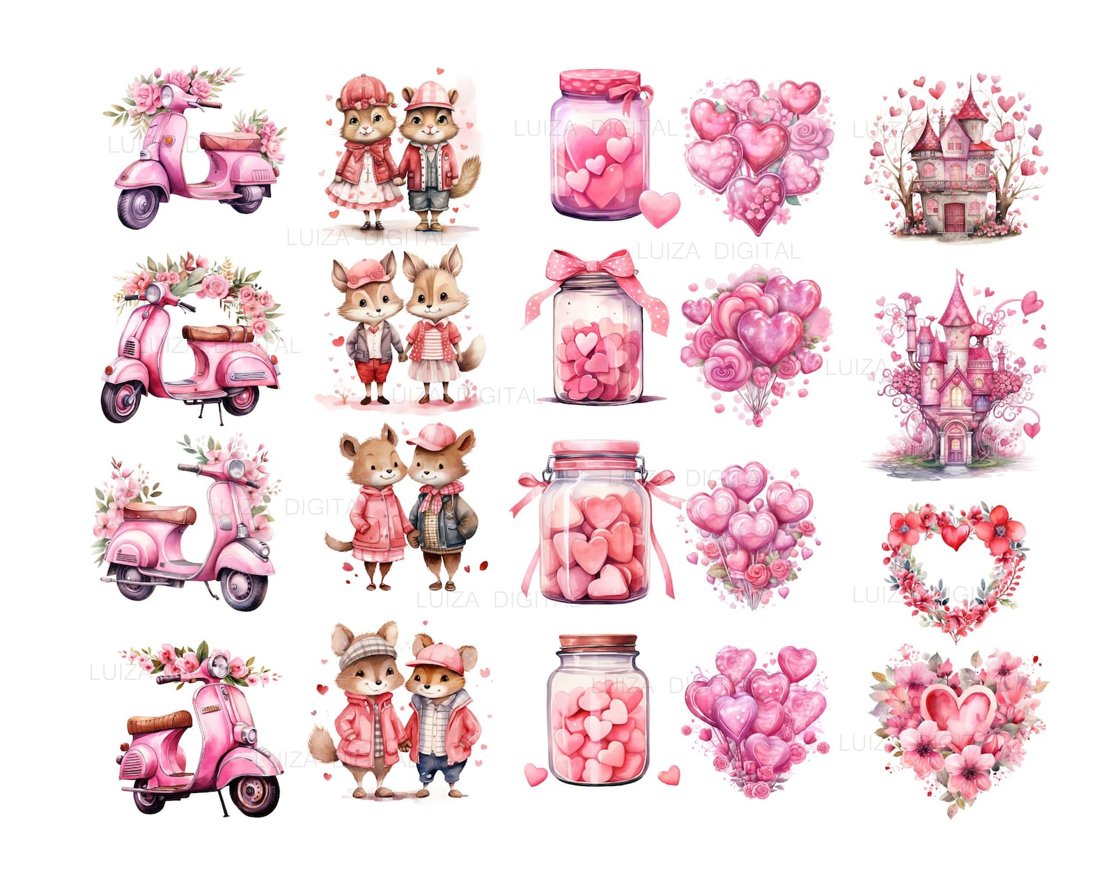 Sweet Valentine Clipart Bundle, Watercolor Valentines Day Clipart ...