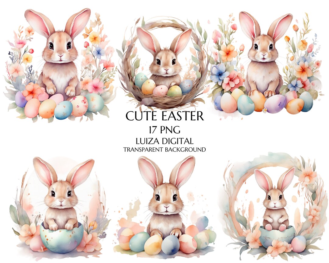 Easter Bunny Clipart, Rabbit Clipart, Easter Eggs With Flowers Clipart ...