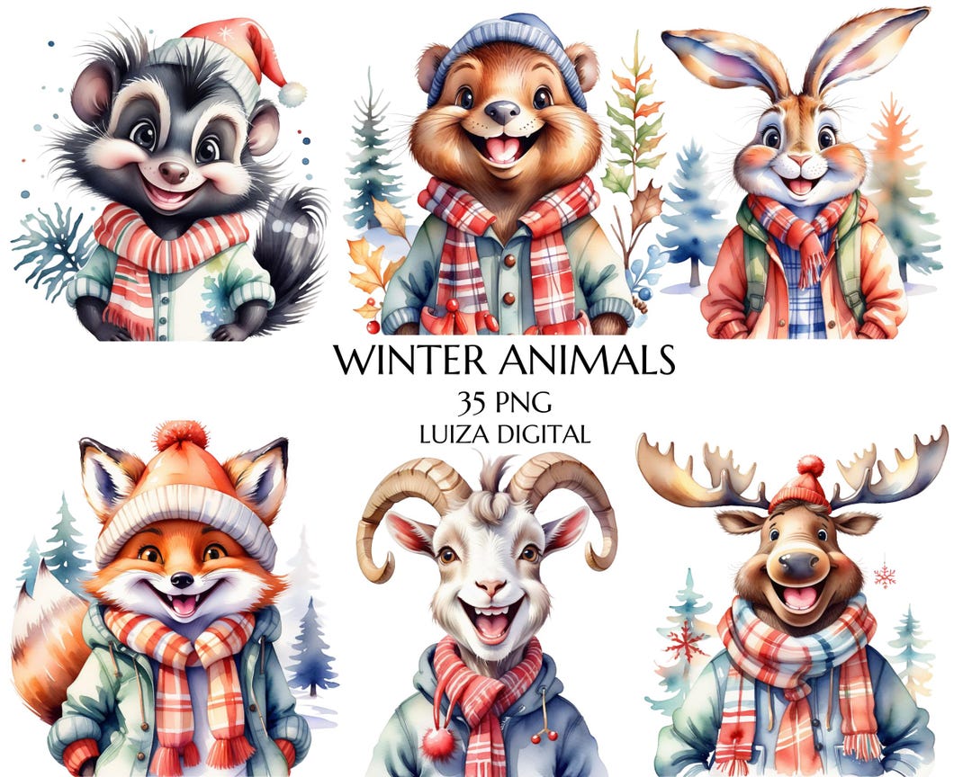Winter Animals Clipart Bundle, Christmas Woodland Animals Clipart ...