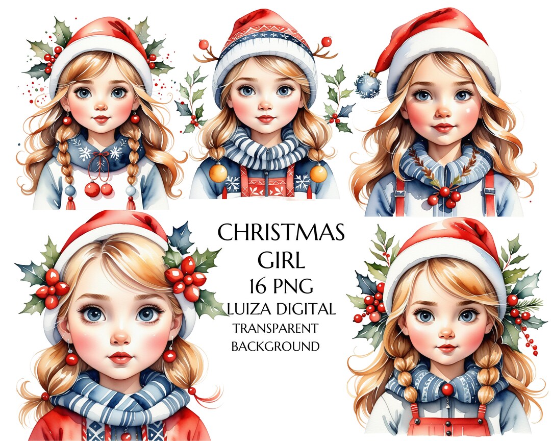Scandinavian Little Girl Clipart PNG, Cute Folk Christmas Girl, Cartoon ...