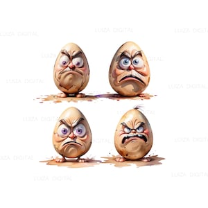 Beige Easter Egg Clipart, Spring Clipart, Grumpy Eggs Face Clipart ...