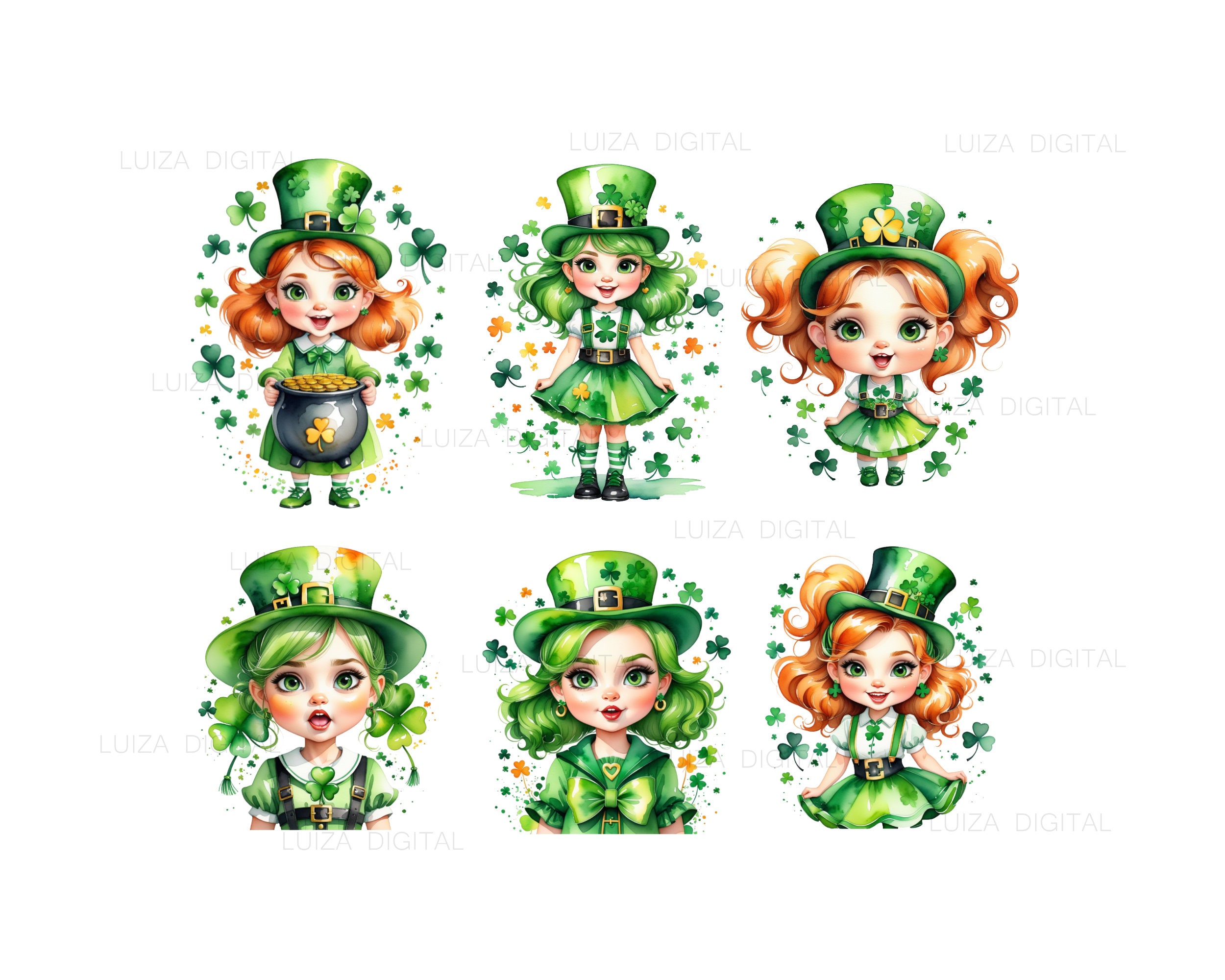 Watercolor Saint Patricks Girl Clipart, Festive Gnomes Clipart, St ...