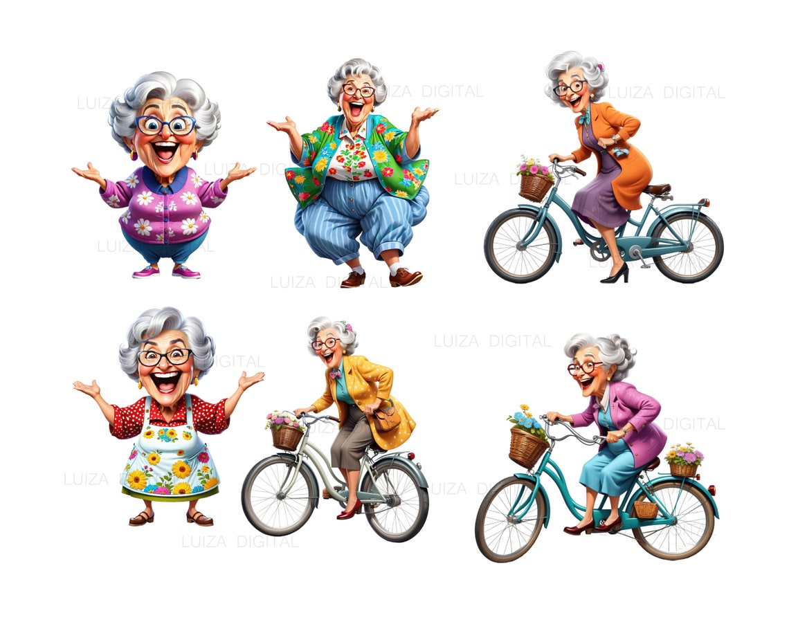 Watercolor Funny Old Lady Clipart, Funny Drunk Old Lady Png, Whimsical ...