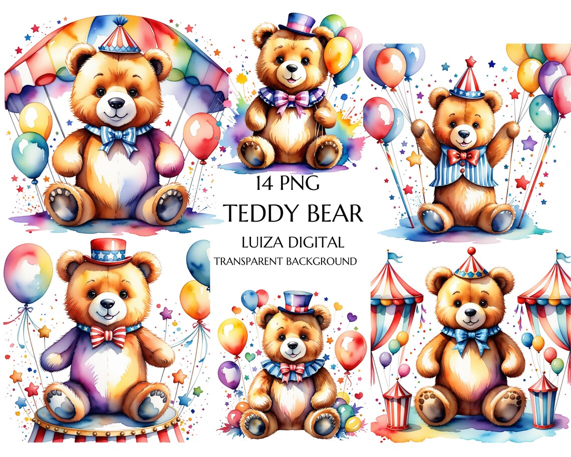Watercolor Teddy Bear Clipart Birthday Teddy Bear Clipart, Teddy Bear ...