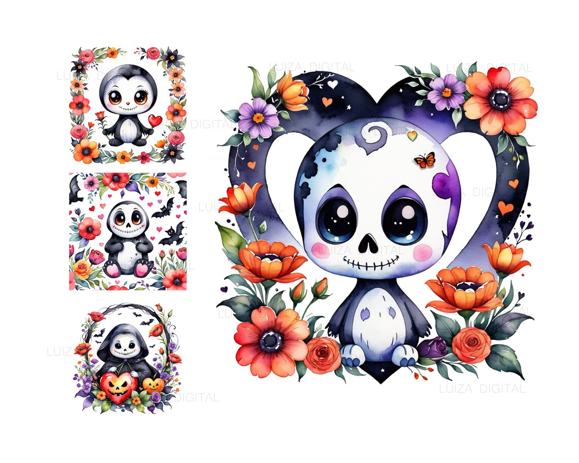 Boho Ghost Clipart, Floral Ghost Clipart, Cute Watercolor Ghost, Boo ...