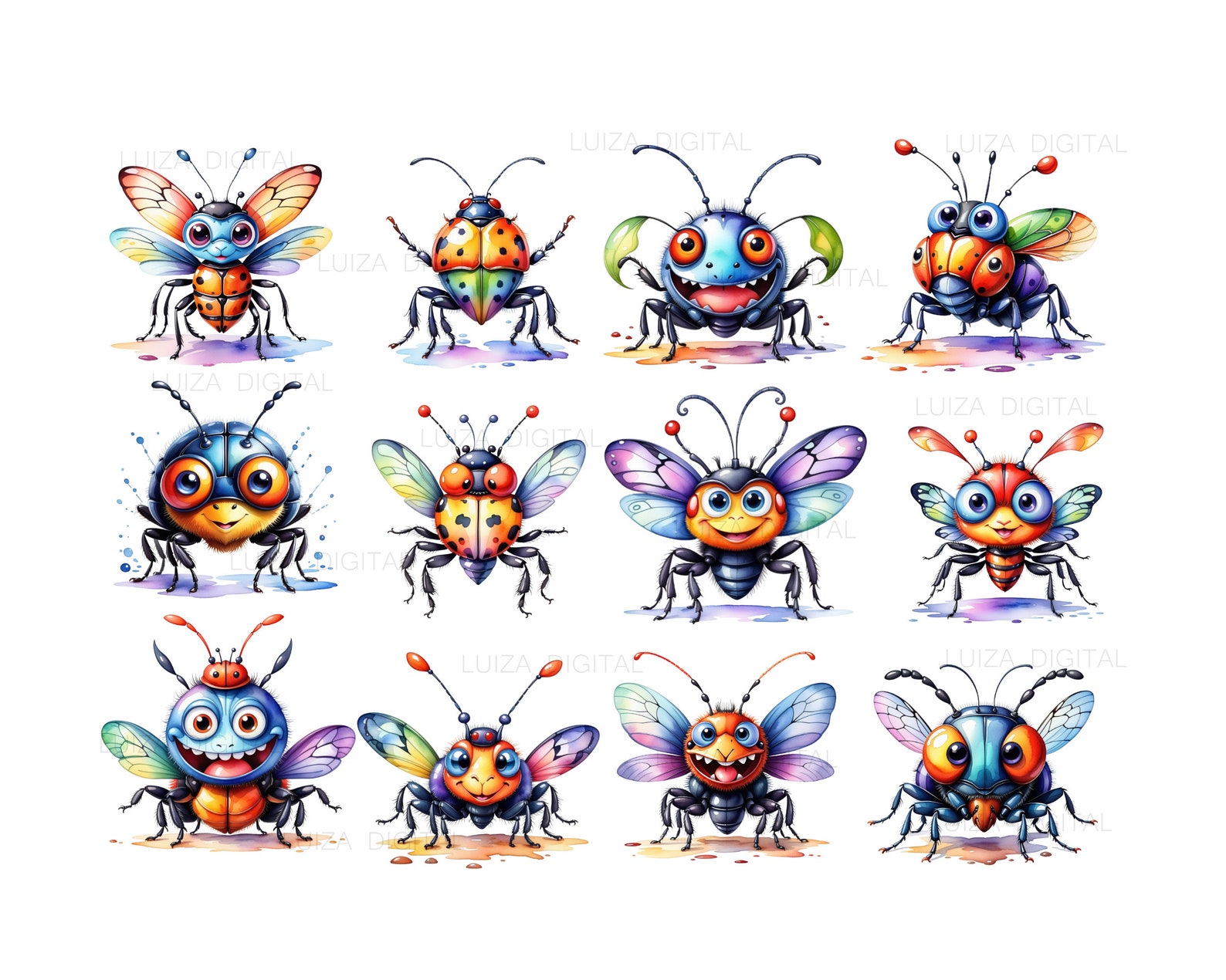Cute Bug Clipart Bundle, Funny Bug Clipart, Commercial Use, Digital ...