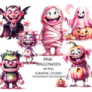 Watercolor Pink Halloween Clipart, Funny Halloween PNG, Halloween PNG ...