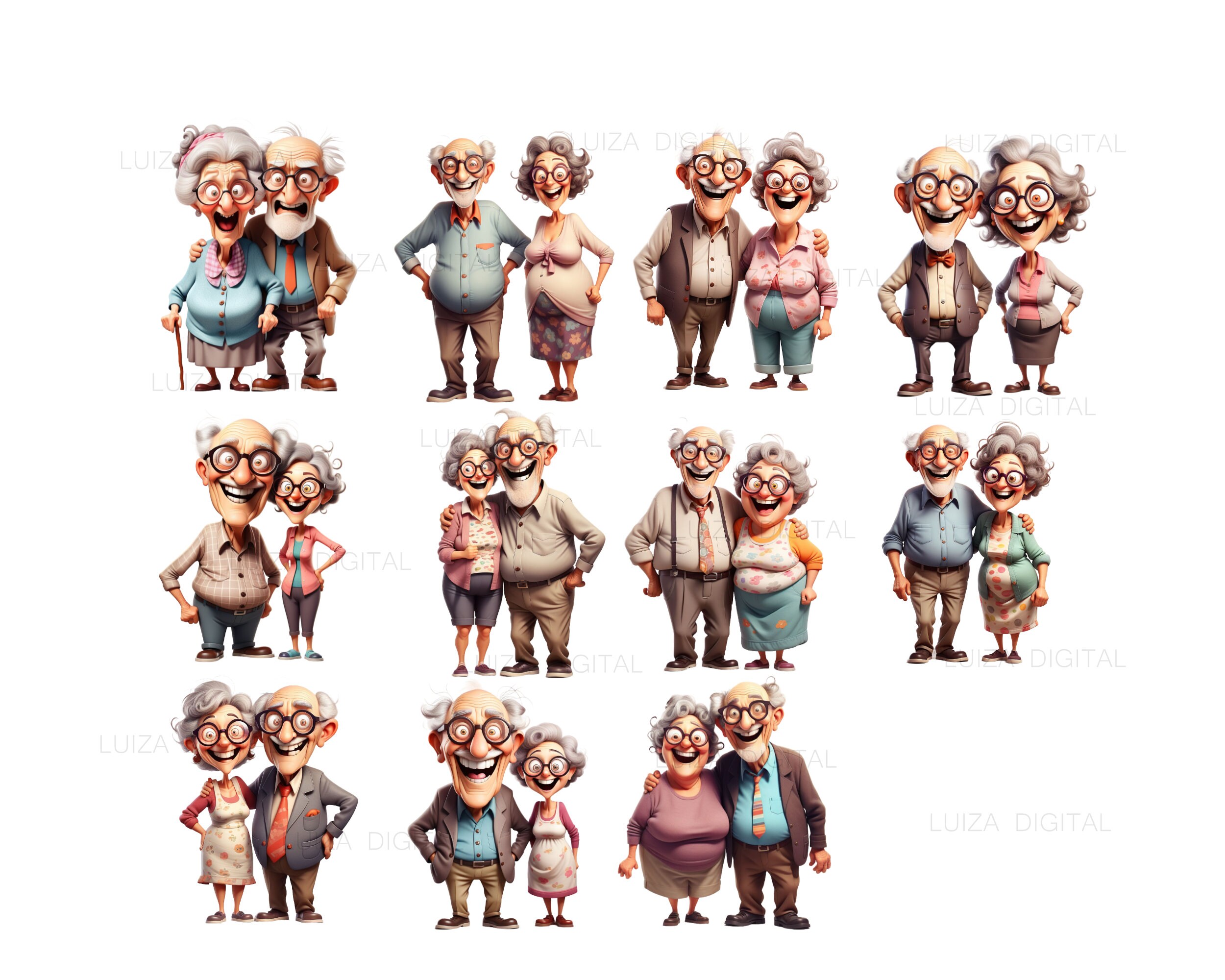 Cute Old Happy Couple Clipart, Old Lady and Old Man, Cartoon Grandma ...