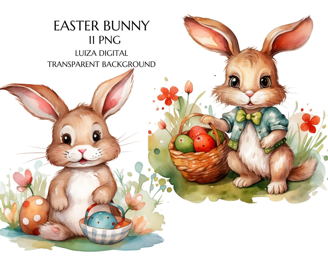 Country Farmhouse Easter Clipart, Watercolor Floral Bunny Clipart ...