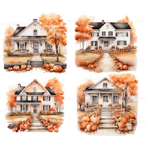 Watercolor Autumn Farmhouse Clipart, Fall Porch Clipart, Cozy Corner ...