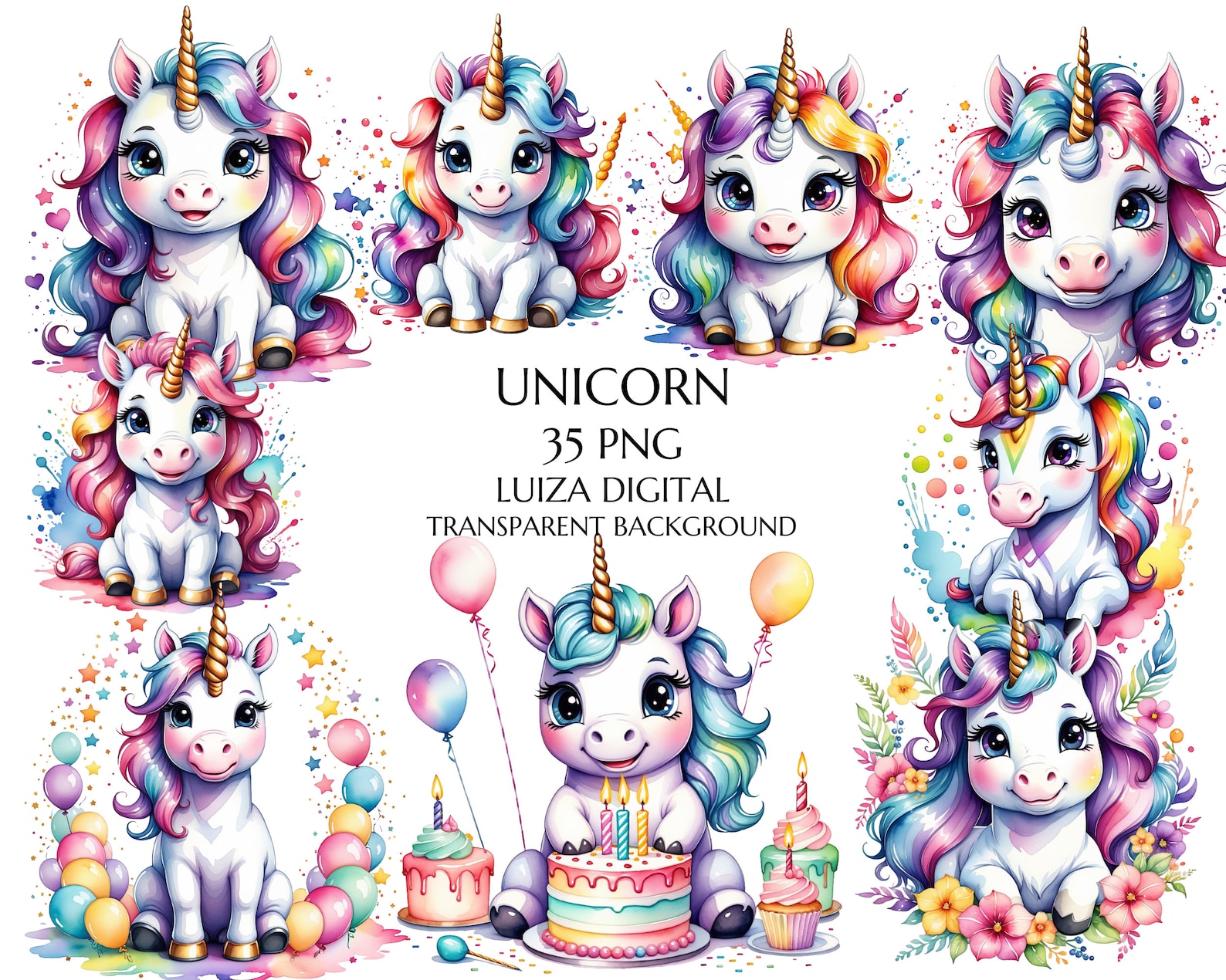 Unicorn Watercolor Clipart, Cute Unicorn, Unicorn Png, Magic Horse ...