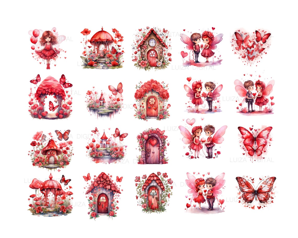 Valentine's Day Fairy Clipart, Red Fairy Boy Clipart, Watercolor ...