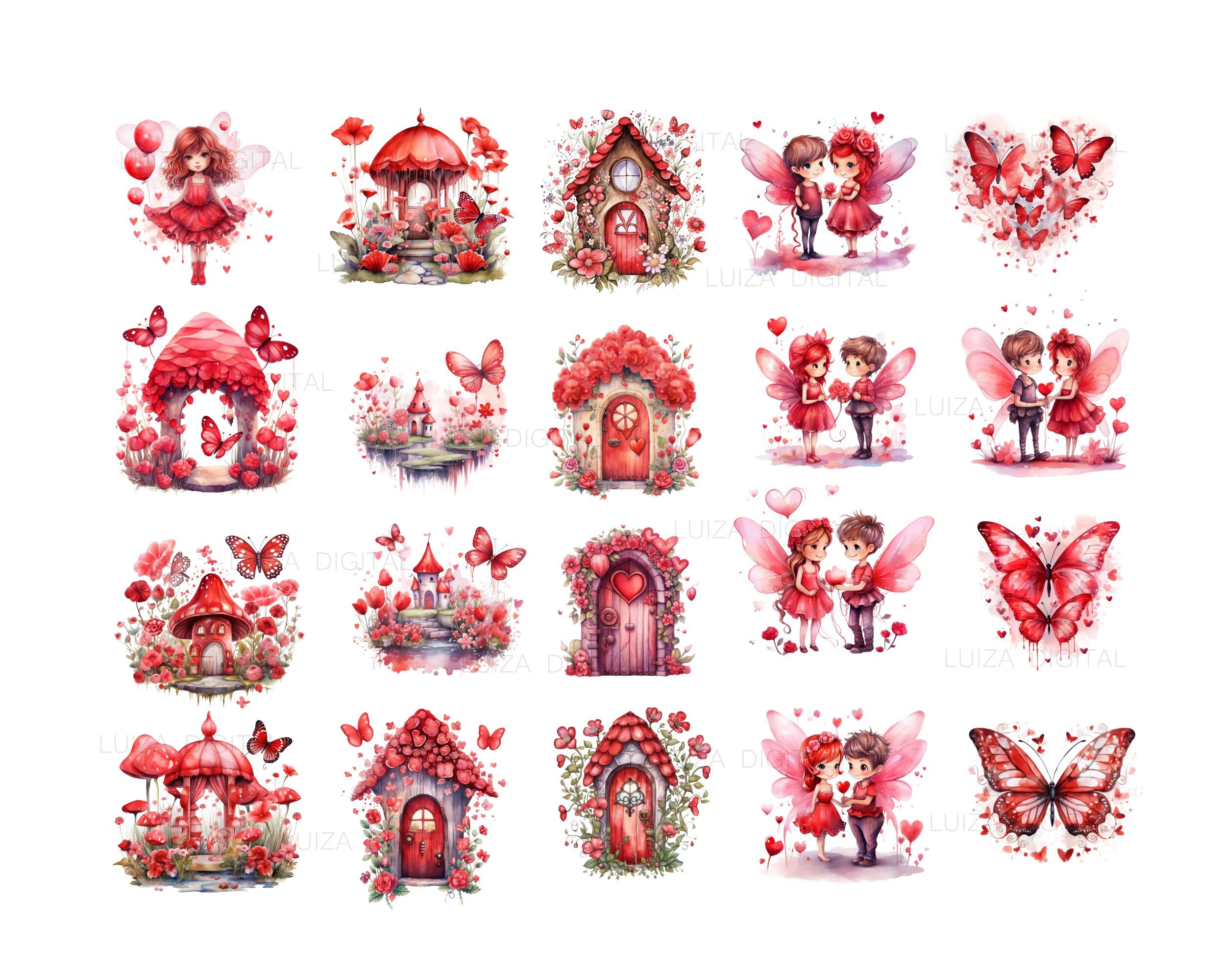 Valentine's Day Fairy Clipart, Red Fairy Boy Clipart, Watercolor ...