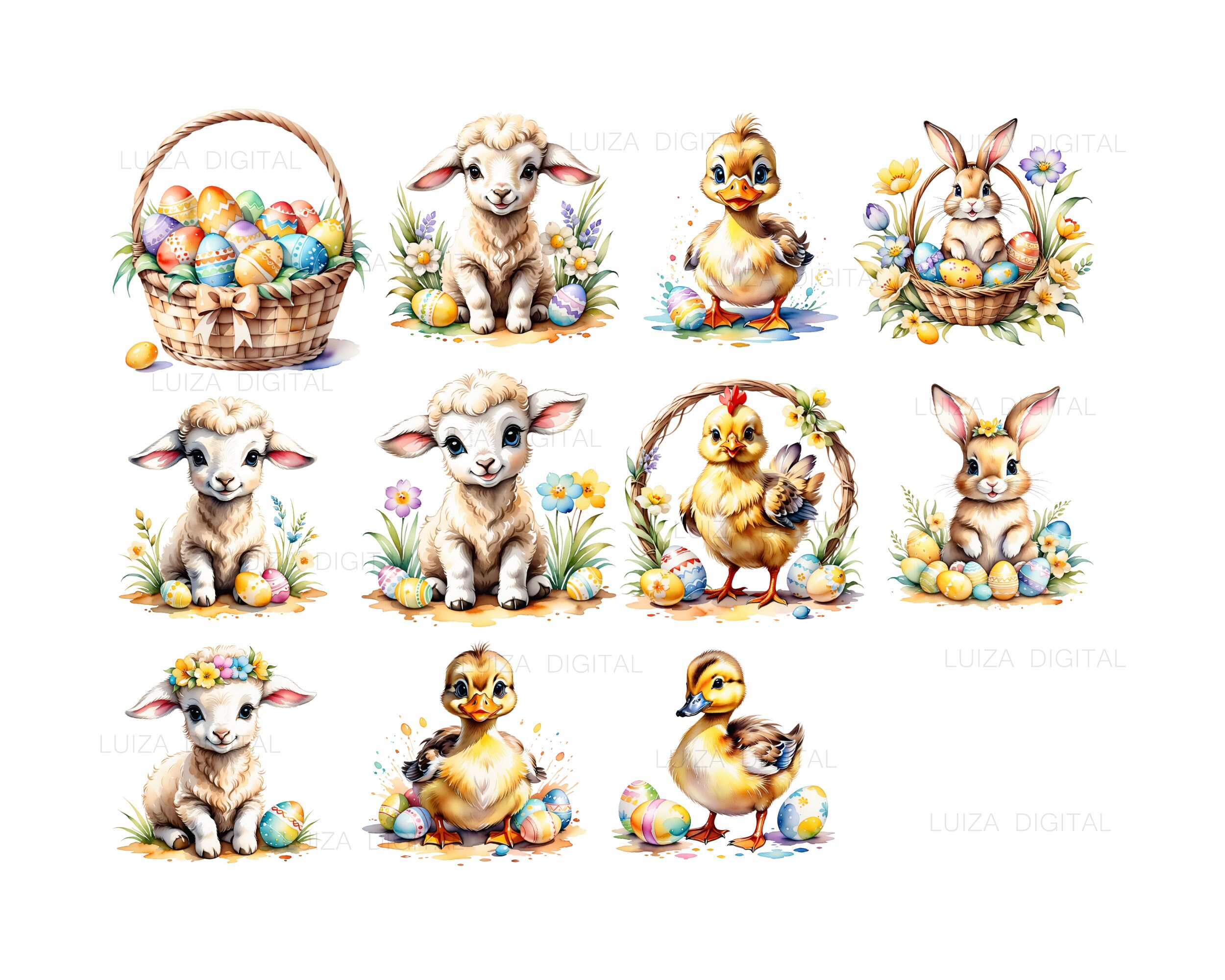 Cute Easter Bunny Clipart, Easter Egg Basket Png, Boho Nursery Graphic ...