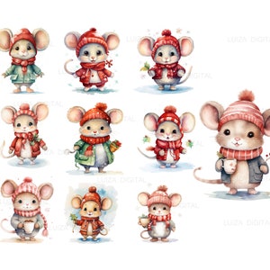 Watercolor Christmas Mice Clipart, Christmas Mouse, Winter Watercolor ...