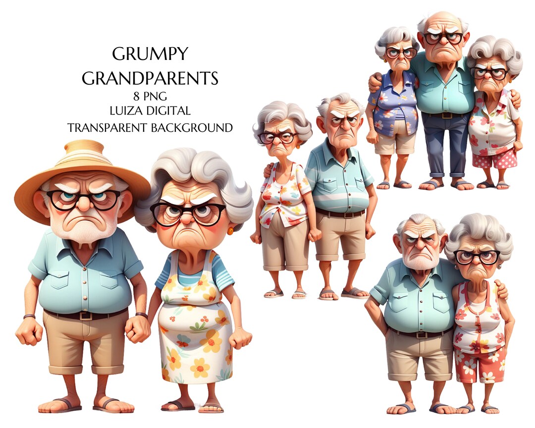Cute Grumpy Old Couple Clipart, Old Lady and Old Man, Cartoon Grandma ...