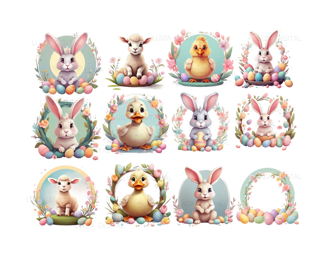 Easter Basket Clipart, Watercolor Floral Bunny Clipart, Country ...