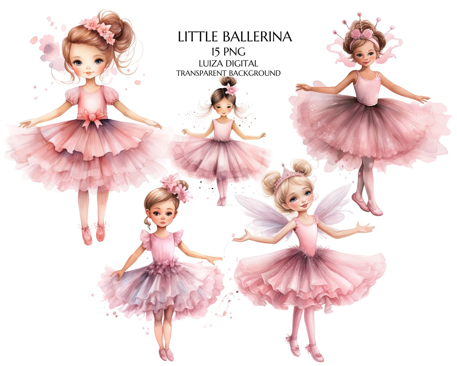 Pink Ballerina Clipart, Watercolor Ballerina Clipart, Cute Ballet ...