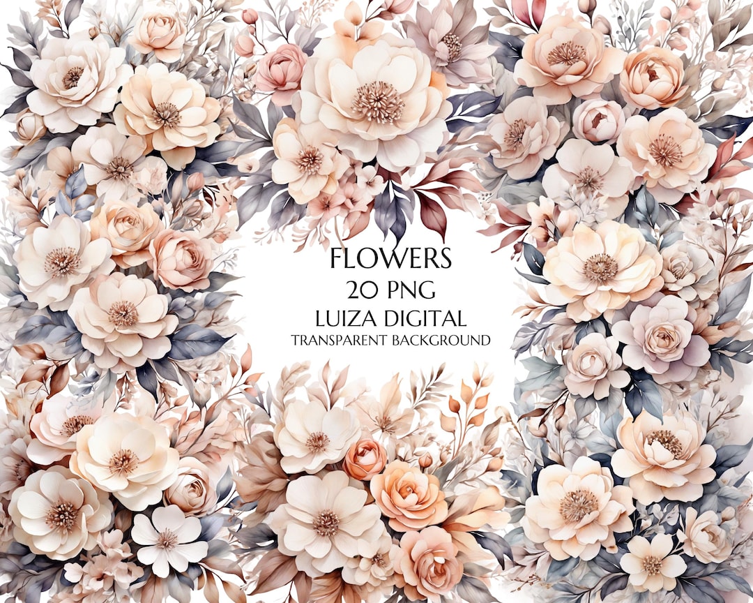 Rose Gold Flowers Clipart & Watercolor Floral Bouquets PNG for Wedding ...