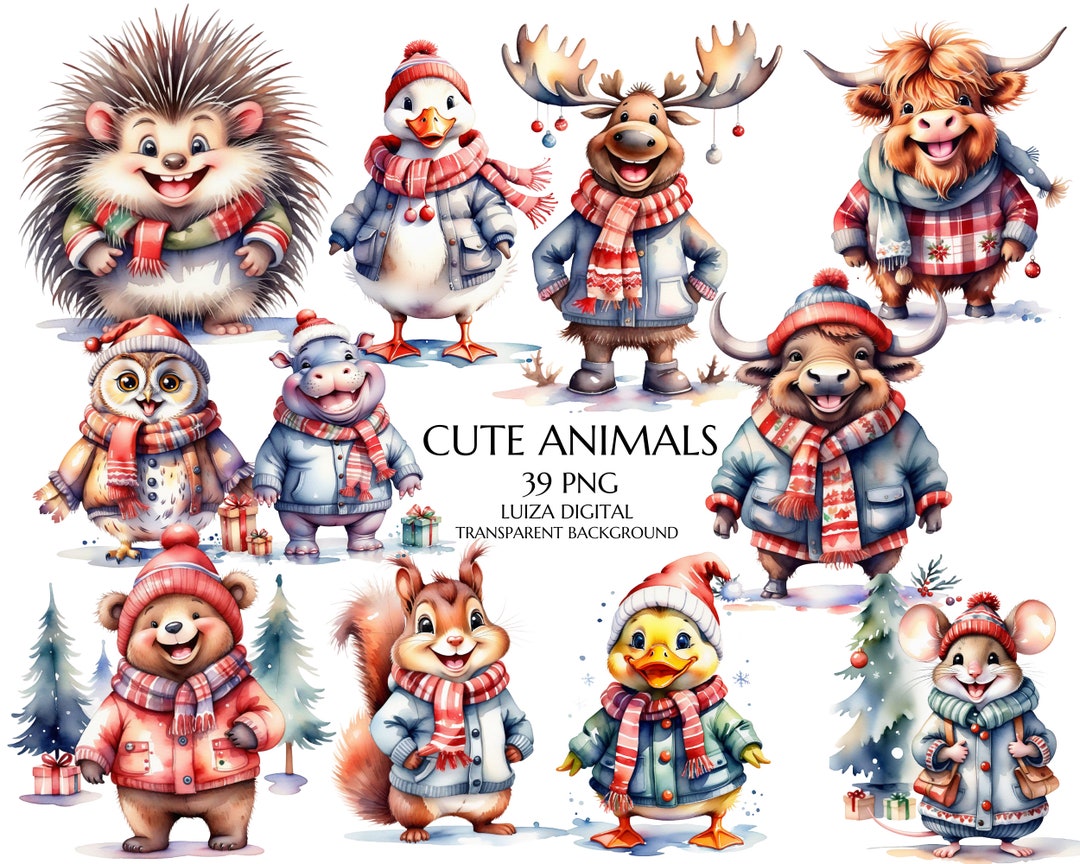 Winter Animals Clipart Bundle, Christmas Woodland Animals Clipart ...