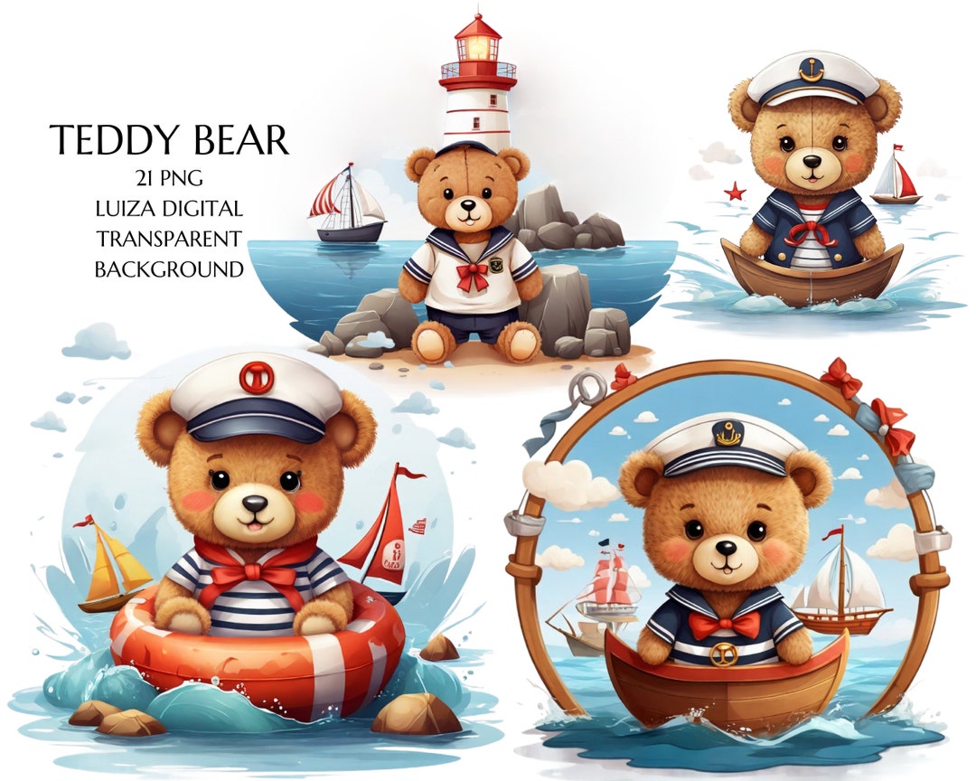 Cute Sailor Teddy Bear Clipart, Nautical Nursery Clipart, Baby Teddy ...