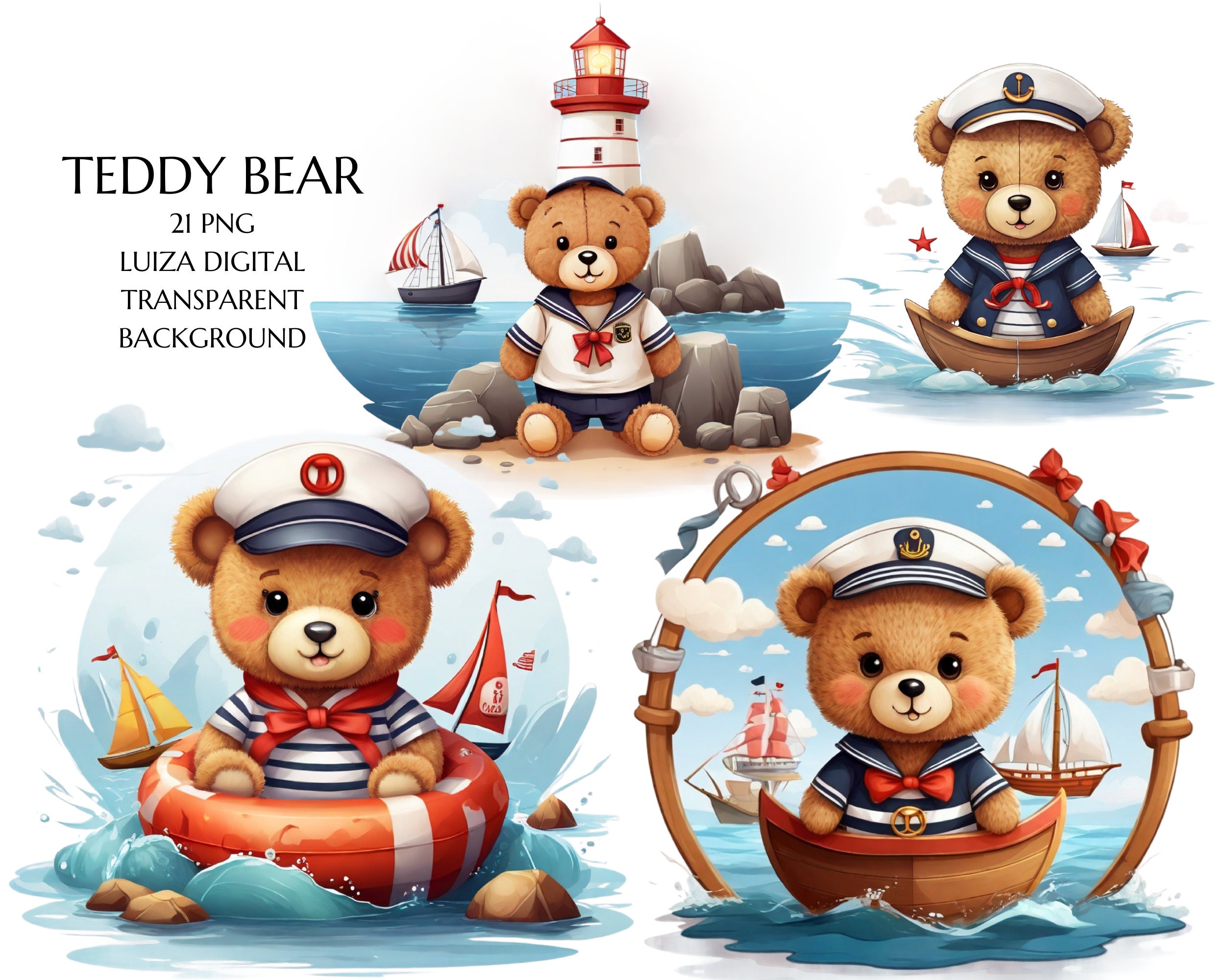 Cute Sailor Teddy Bear Clipart, Nautical Nursery Clipart, Baby Teddy ...