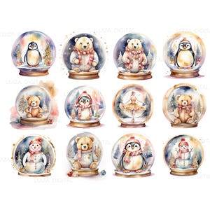 Christmas Snow Globe Clipart Bundle | Watercolor Christmas PNG ...