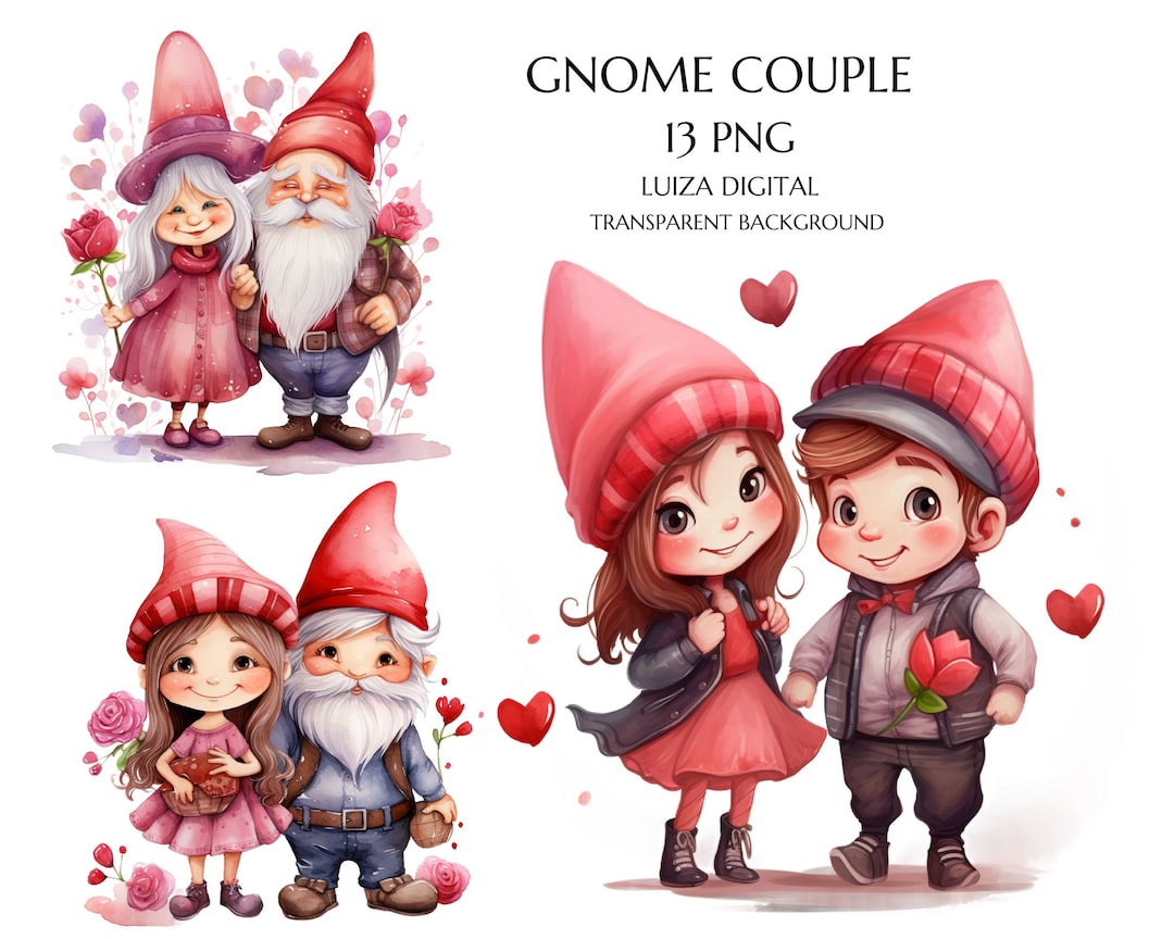 Watercolor Valentines Gnom Couple Clipart, Cute Gnome Couple, Valentine ...
