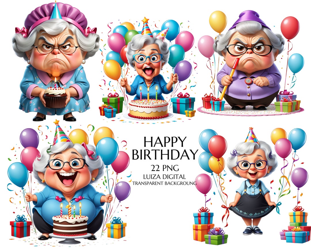 Birthday Old Lady Clipart PNG, Grumpy Grandmother, Happy Woman Clipart ...