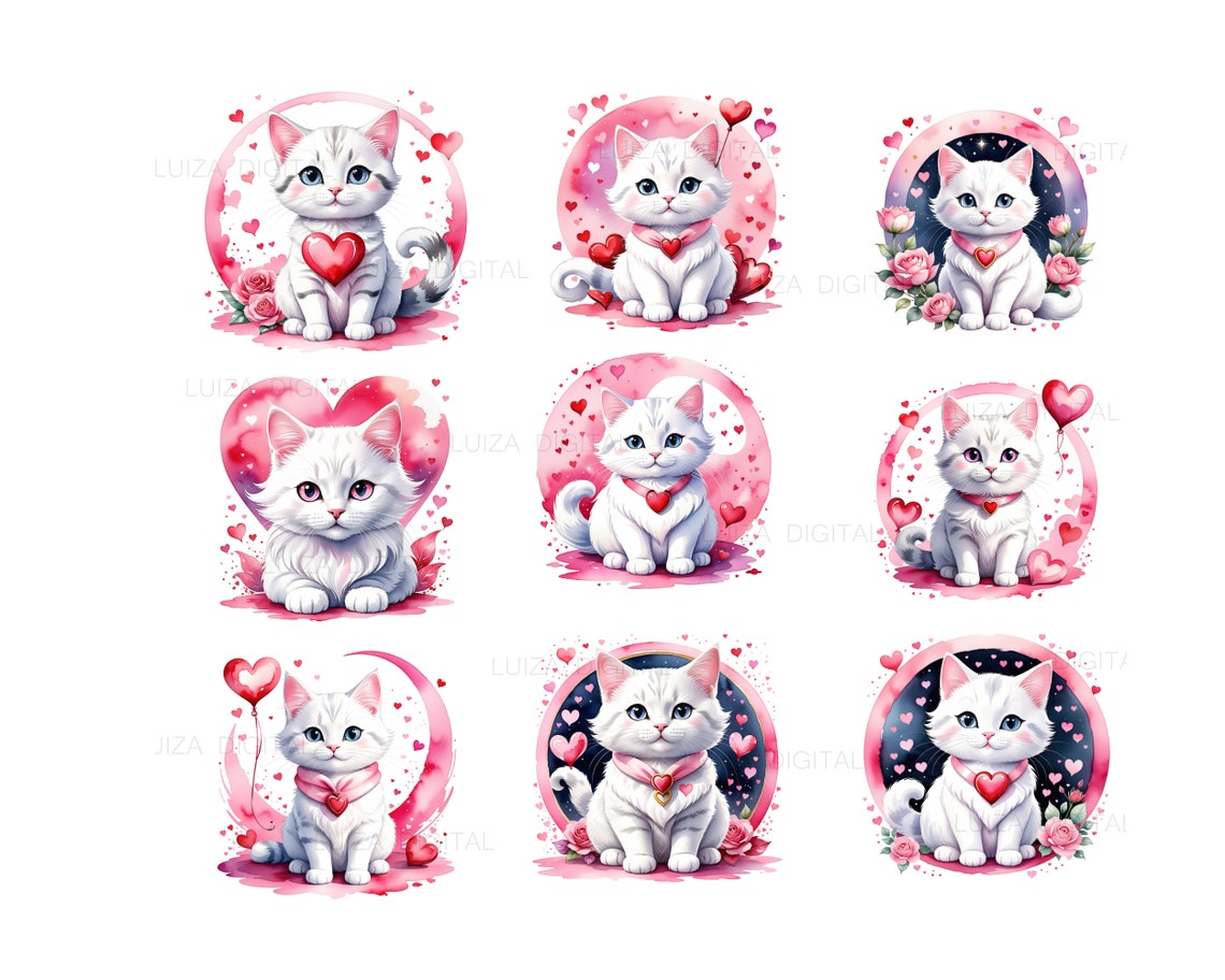 Watercolor White Cat Clipart, Funny Cat, Spring Clipart, Animal Clipart ...