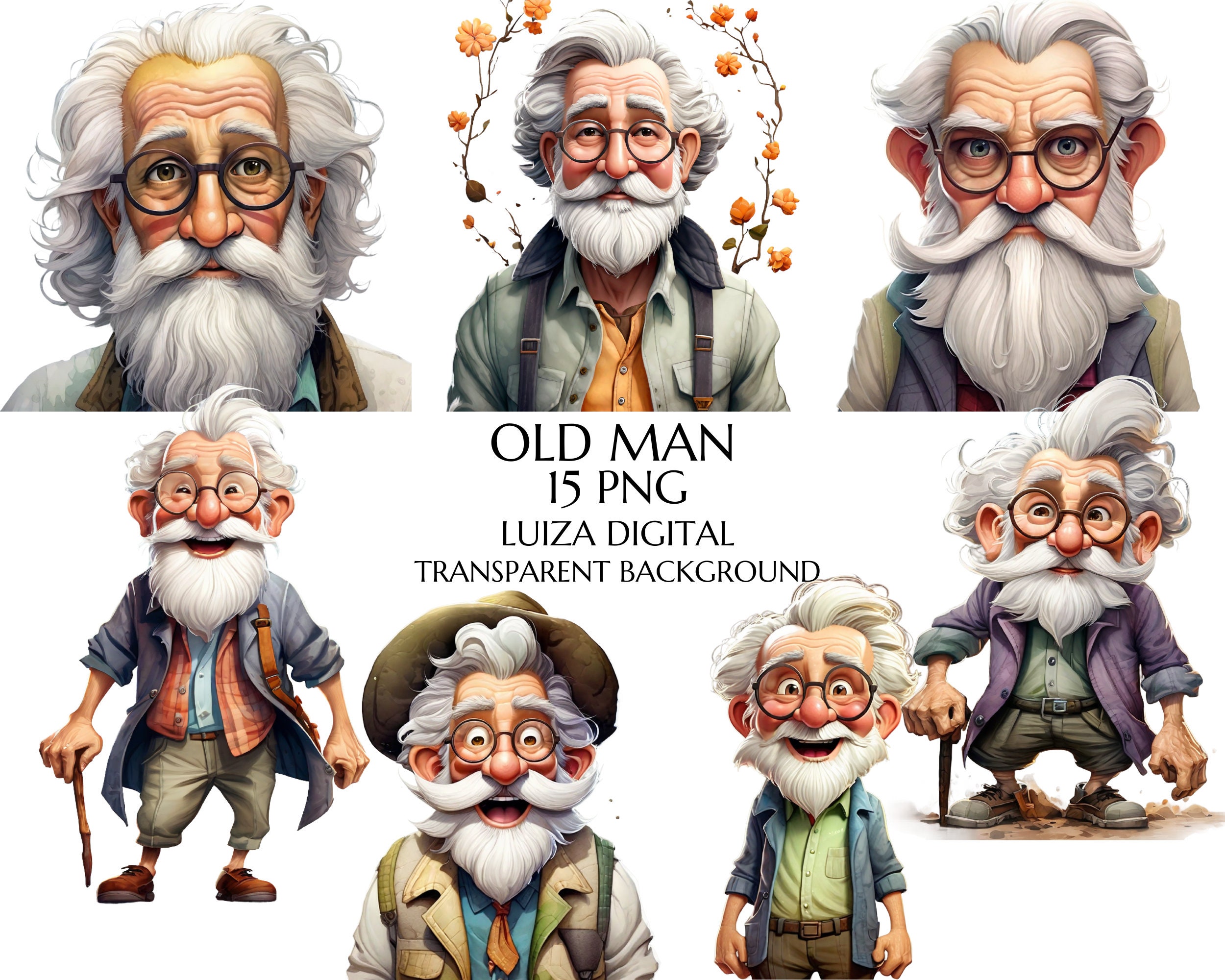 Funny Old Man Clipart PNG, Grumpy Old Man, Happy Man Clipart, Cartoon ...