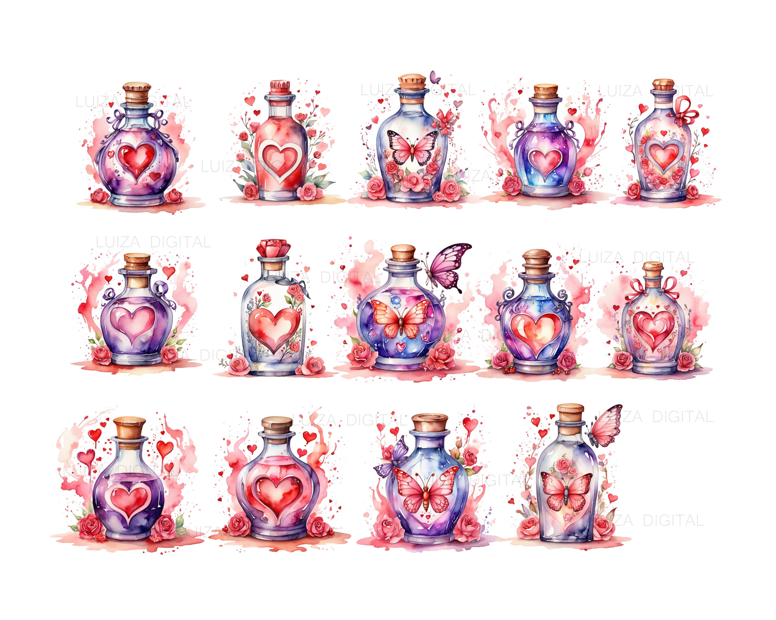 Watercolor Love Potions Clipart Watercolor Valentine Magic Potion ...