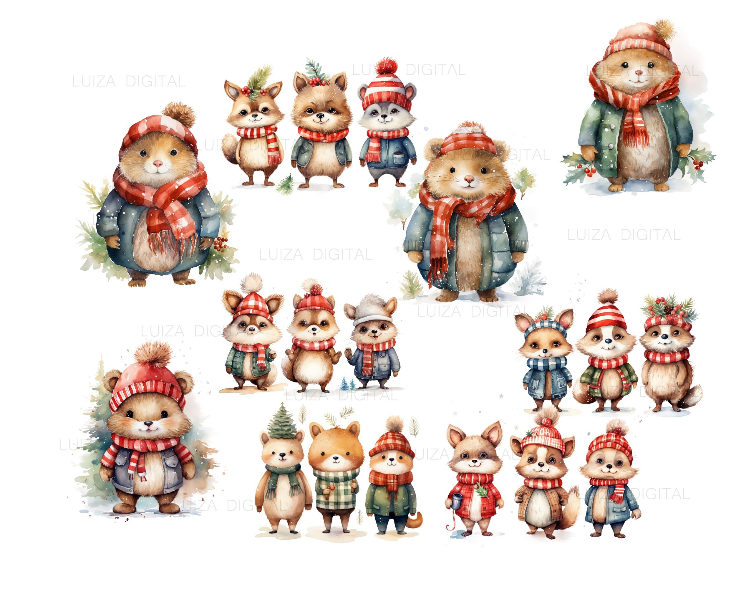 Woodland Animal Clipart, Winter Animal Clipart, Christmas Clipart ...