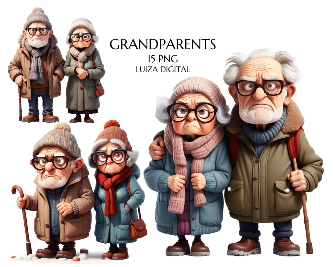 Cute Grumpy Old Couple Clipart, Old Lady and Old Man, Cartoon ...