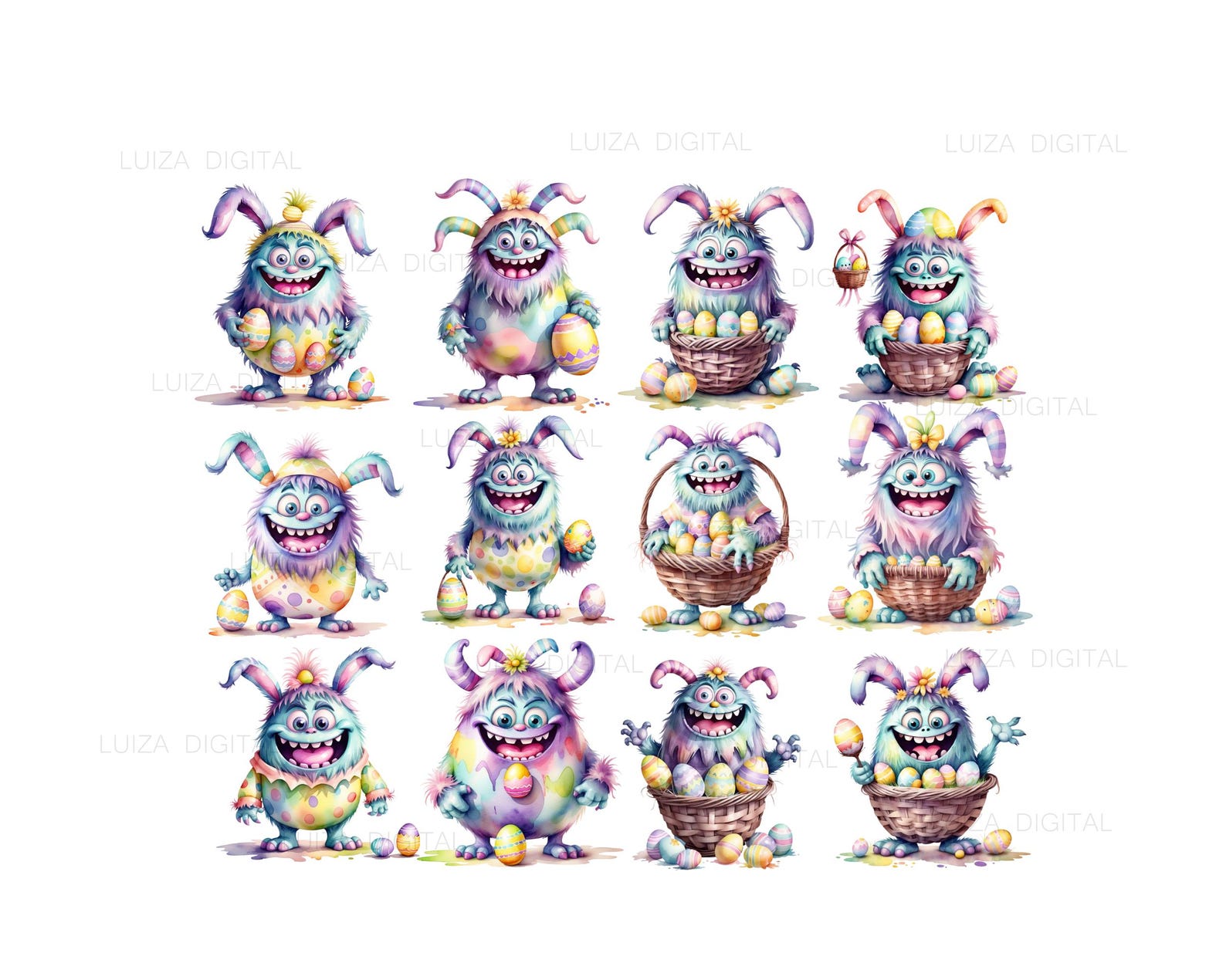 Easter Monsters Clipart, Easter Clipart, Kids Easter PNG, Fantasy ...