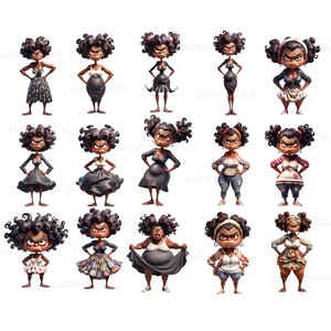 Grumpy Black Lady Clipart, Grumpy Girl Clipart, Watercolor Quirky Black ...