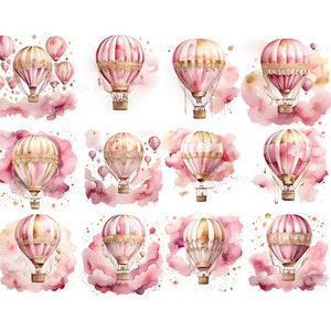 Hot Air Balloon Clipart, Pink Hot Air Balloon, Balloons and Clouds ...