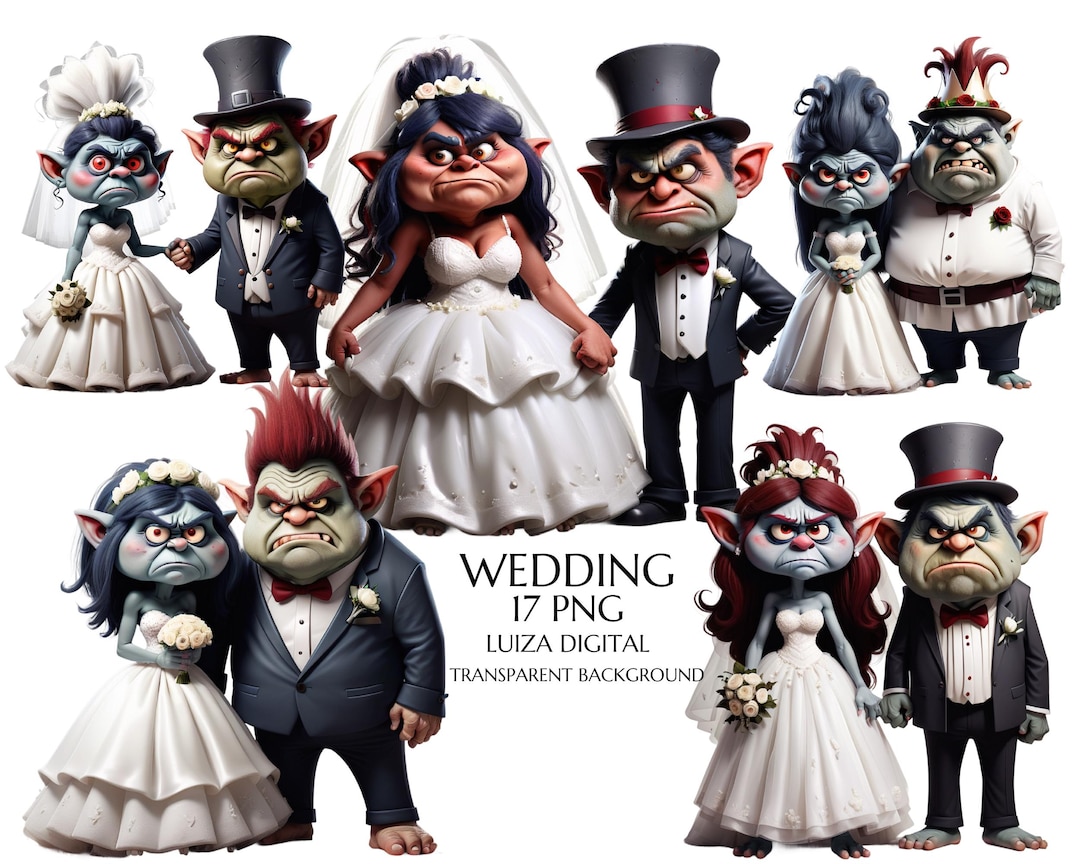 Wedding Clipart, Crazy Bride Clipart Bundle, Grumpy Troll Wedding ...
