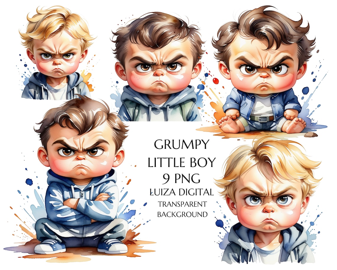 Grumpy Little Boy Clipart PNG, Funny Boy, Angry Boy Clipart, Cartoon ...