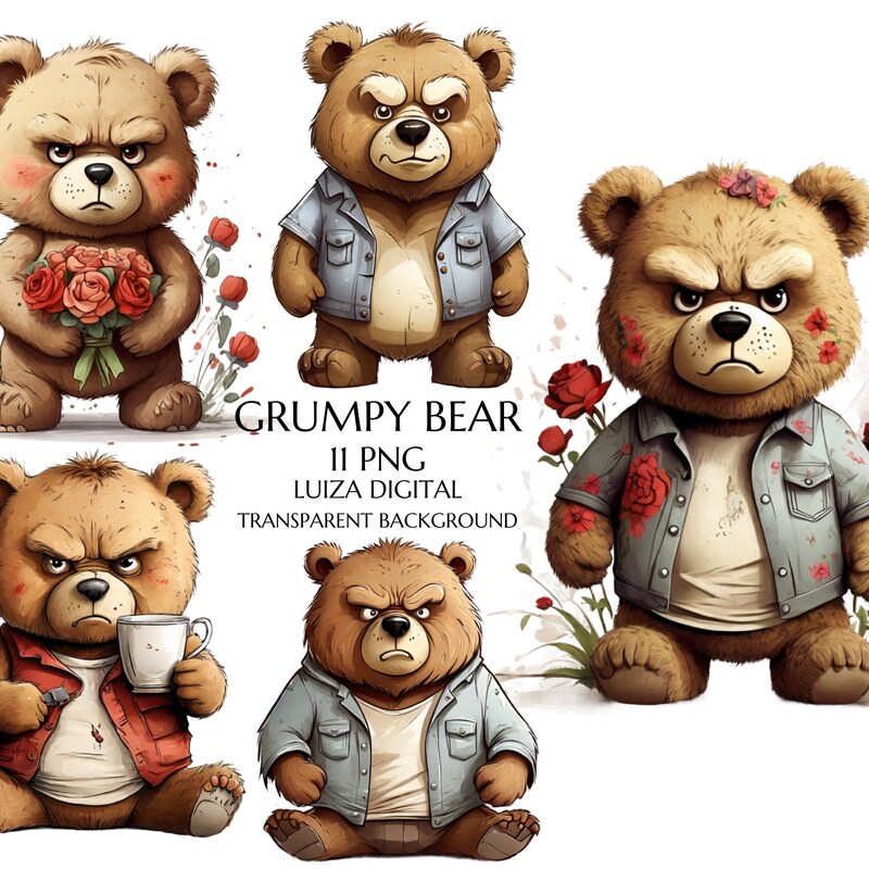 Grumpy Teddy Bear Clipart - Etsy Canada