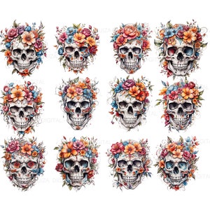 15 PNG Watercolor Floral Skull Clipart, Gothic Clipart, Fantasy Clip ...