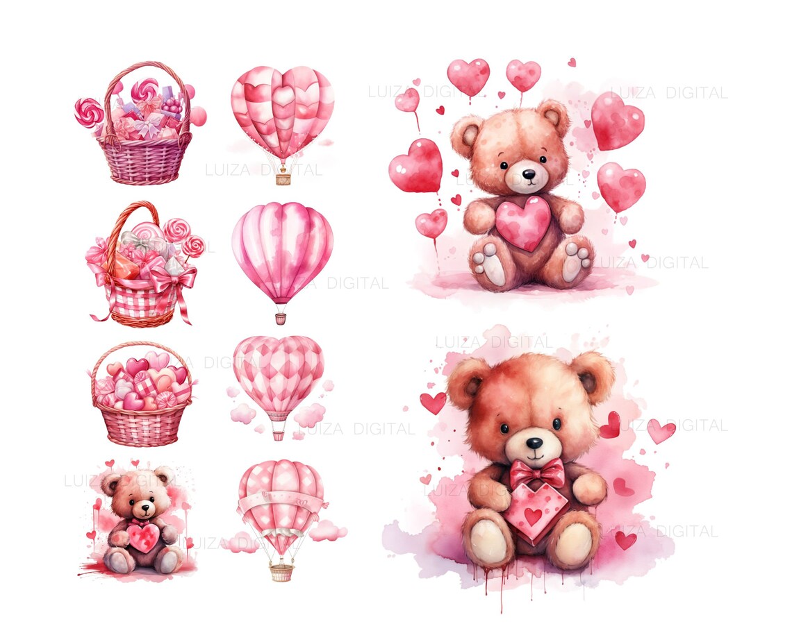 Sweet Valentine Clipart Bundle, Watercolor Valentines Day Clipart ...