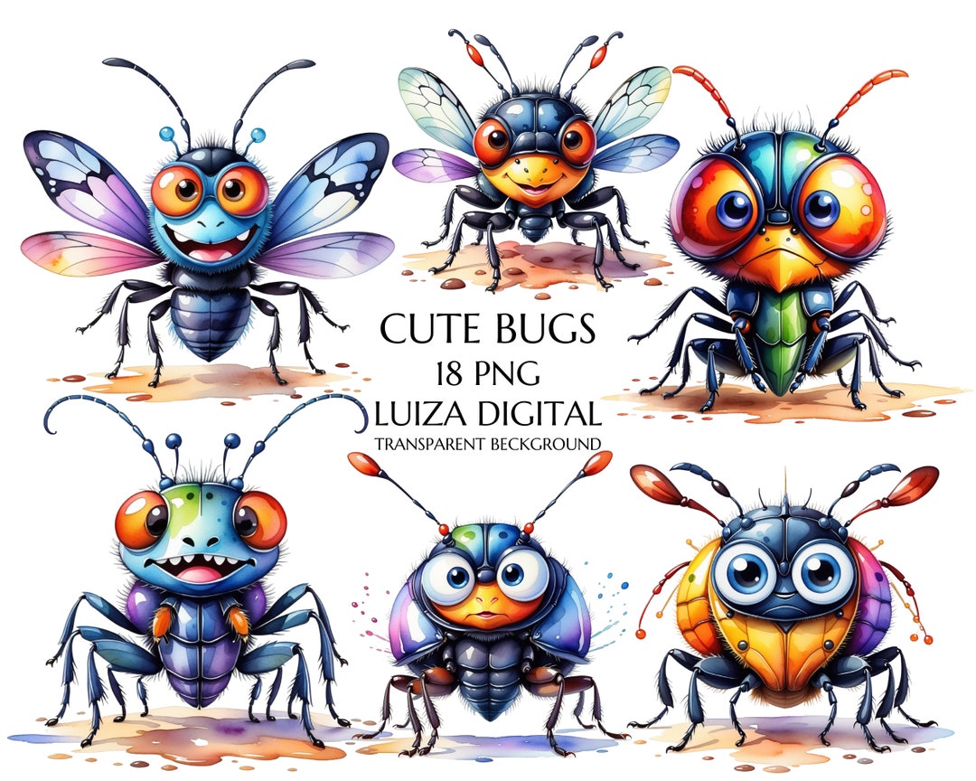 Cute Bug Clipart Bundle, Funny Bug Clipart, Commercial Use, Digital ...