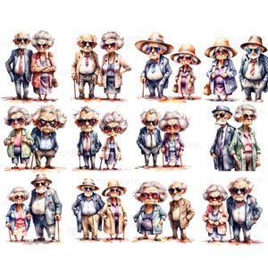 Grandparents Clipart, Grumpy Old Couple, Old Lady and Old Man, Grandma ...