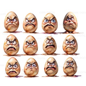 Beige Easter Egg Clipart, Spring Clipart, Grumpy Eggs Face Clipart ...