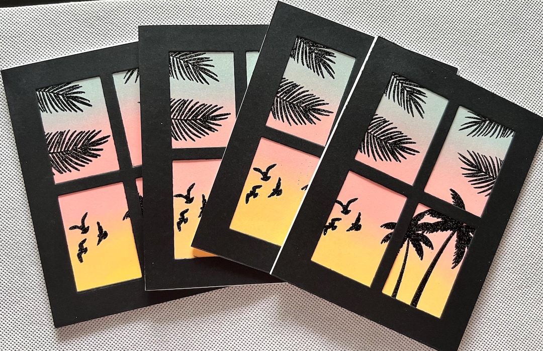 Tropical Sunset Card, Palm Tree Beach Card, Handmade Vacation Greeting ...