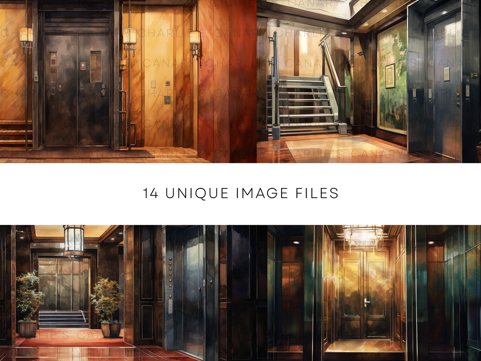 Watercolor Elevators Virtual Background, Zoom Background, Streamer ...